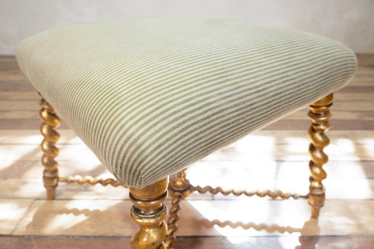 19th Century French Napoleon III Square Giltwood Barley Twist Footstool ...