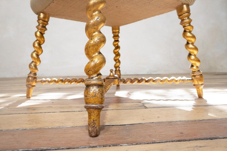 19th Century French Napoleon III Square Giltwood Barley Twist Footstool ...