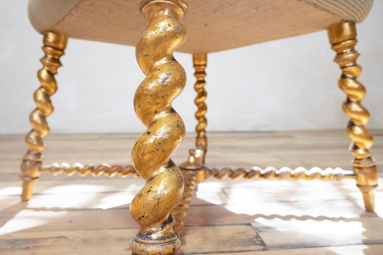 19th Century French Napoleon III Square Giltwood Barley Twist Footstool ...