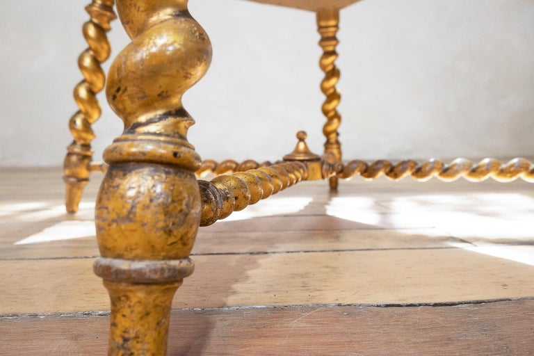 19th Century French Napoleon III Square Giltwood Barley Twist Footstool ...
