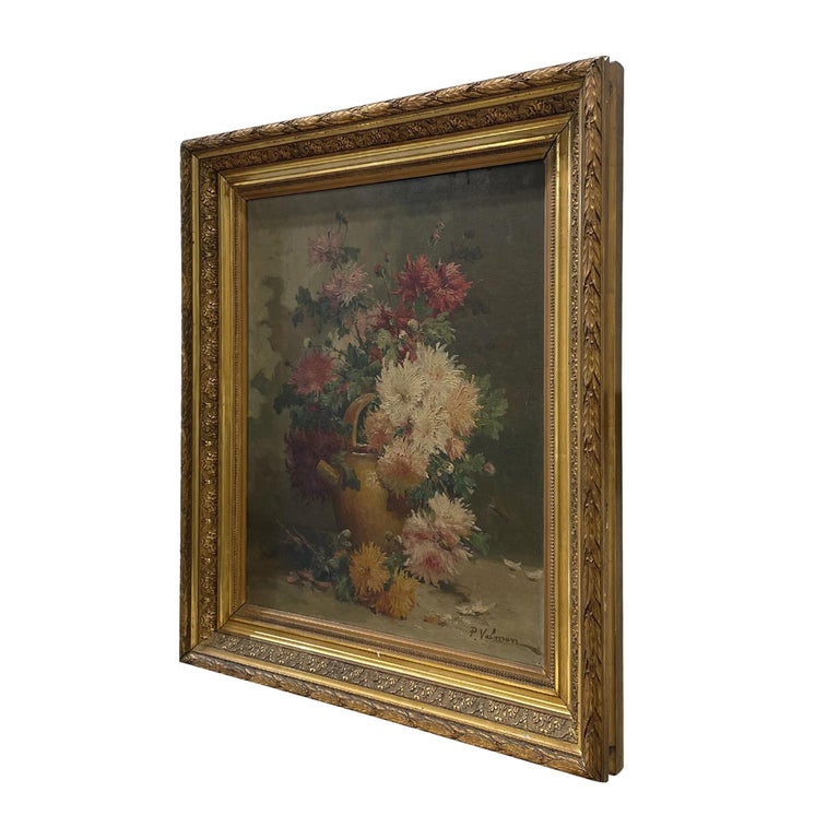 19th Century French Still Life Oil Painting of Flowers by Eugène Henri Cauchois For Sale at 1stDibs