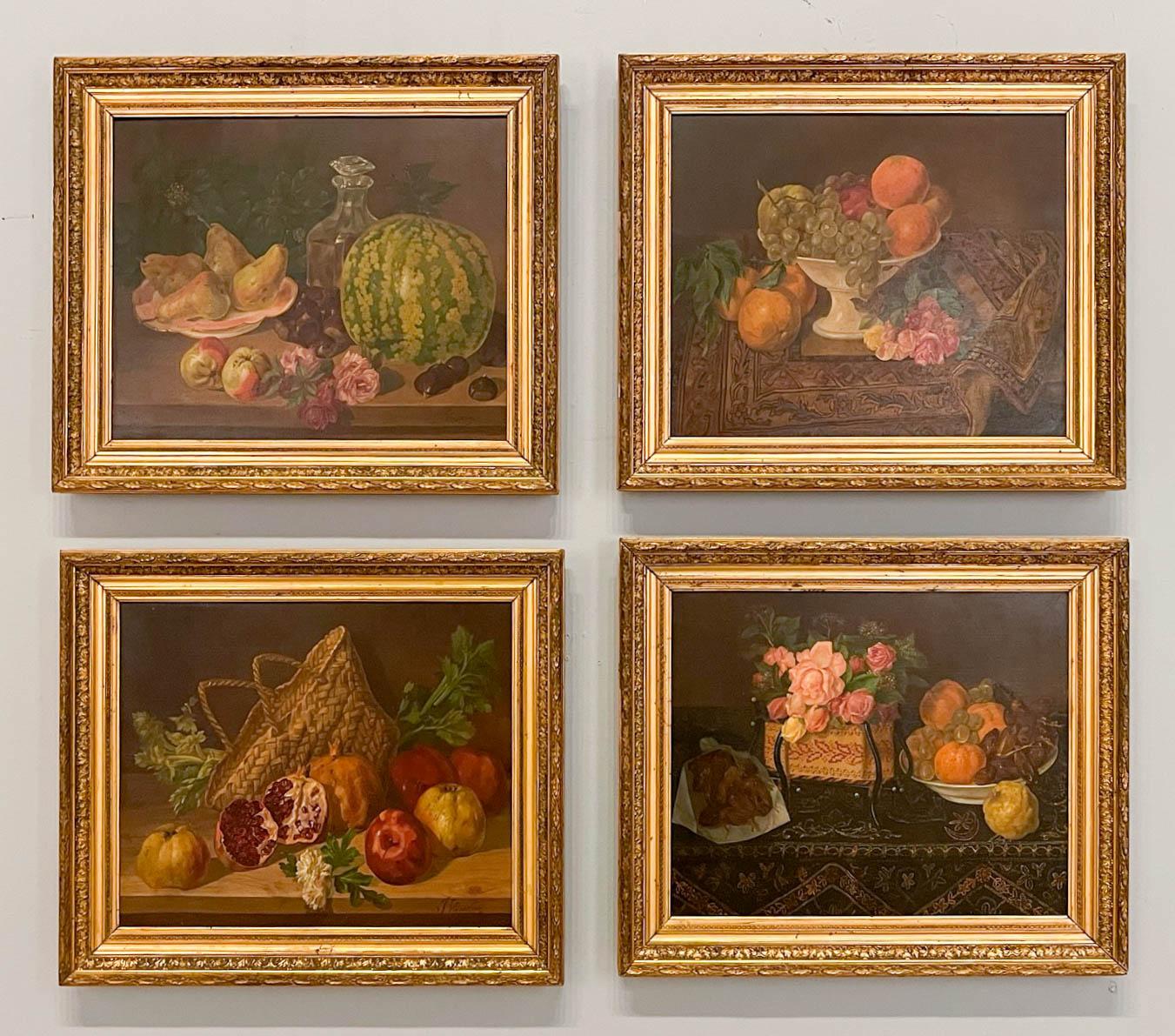 19th Century French Still Life Paintings Set of 4 For Sale at 1stDibs