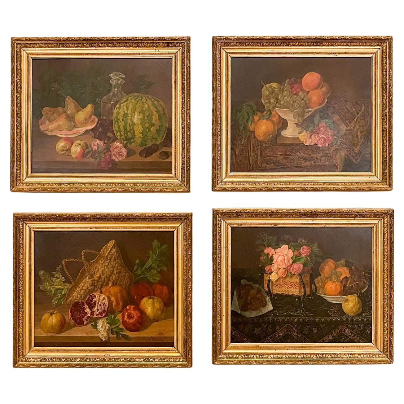 19th Century French Still Life Paintings Set of 4 For Sale at 1stDibs