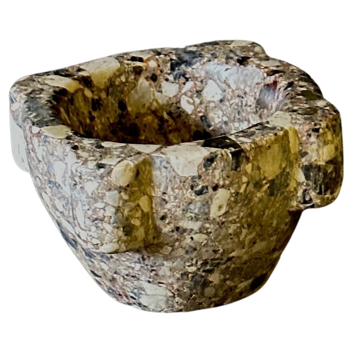 19th Century French White Marble Round Mortar with Wooden Pestle at 1stDibs