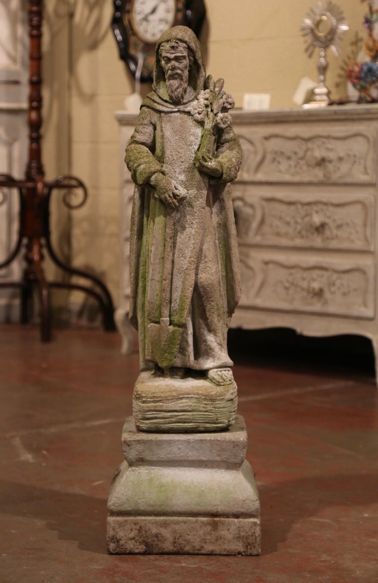 19th Century French Stone Statue on Base of St. Fiacre Patron of ...