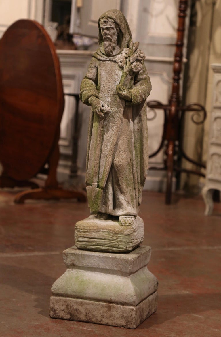 19th Century French Stone Statue on Base of St. Fiacre Patron of ...