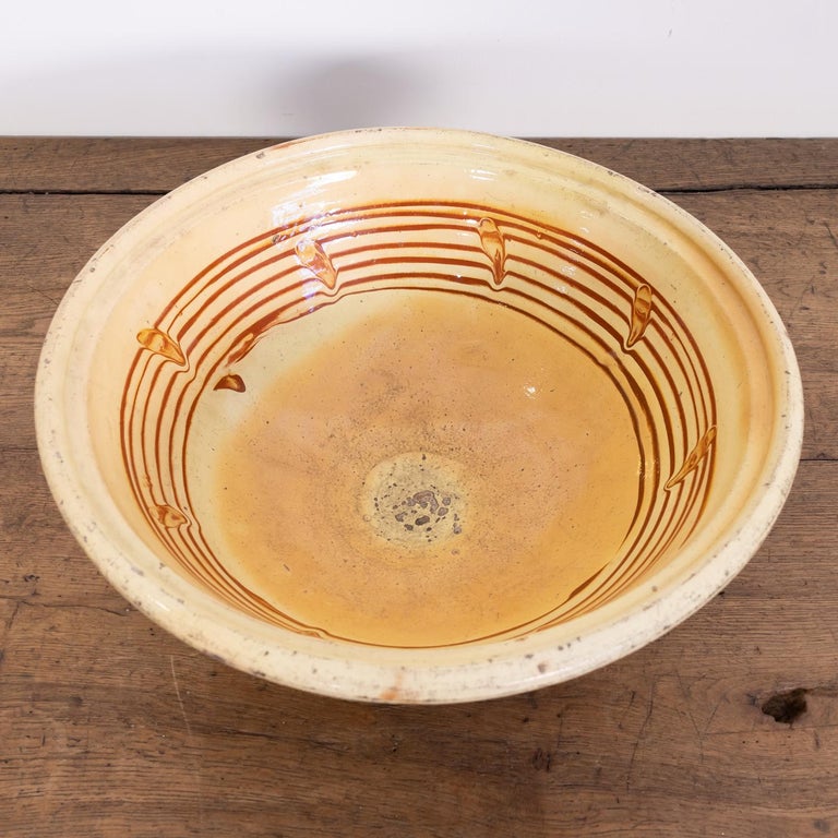 19th Century French Terracotta Pancheon or Dough Bowl with Pale Yellow ...
