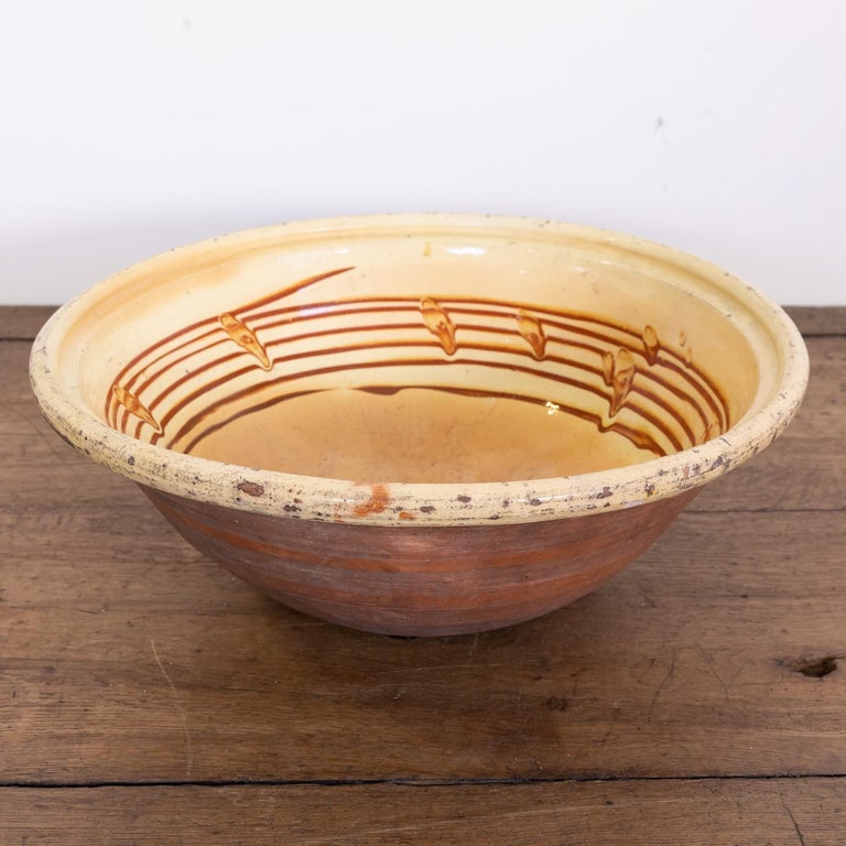 19th Century French Terracotta Pancheon or Dough Bowl with Pale Yellow ...