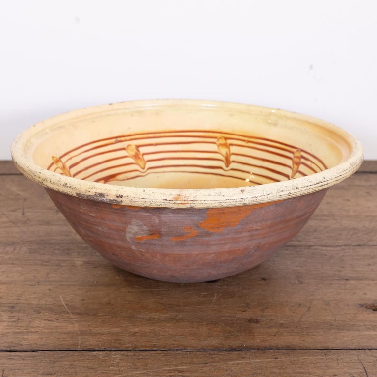 19th Century French Terracotta Pancheon or Dough Bowl with Pale Yellow ...