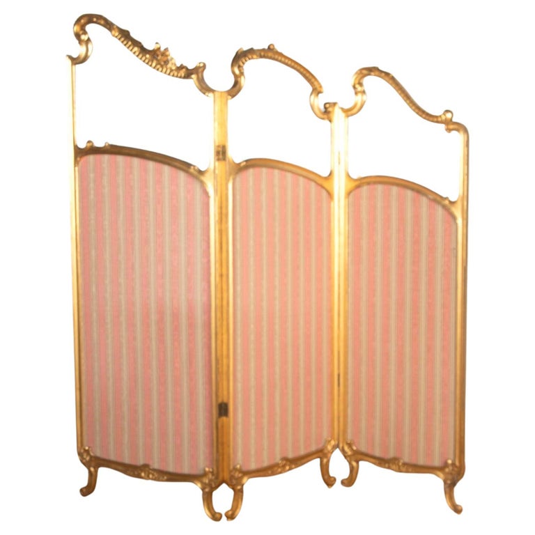 19th Century French Upholstered Three Fold Screen For Sale at 1stDibs