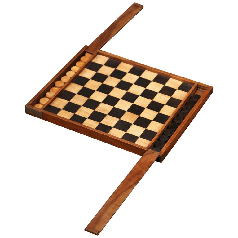 19th Century French Walnut Complete Checkers Board Game For Sale at 1stDibs