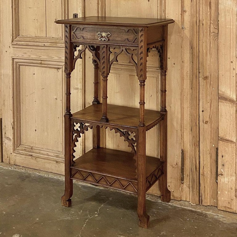 19th Century French Walnut Gothic Pedestal, Étagère End Table For Sale ...