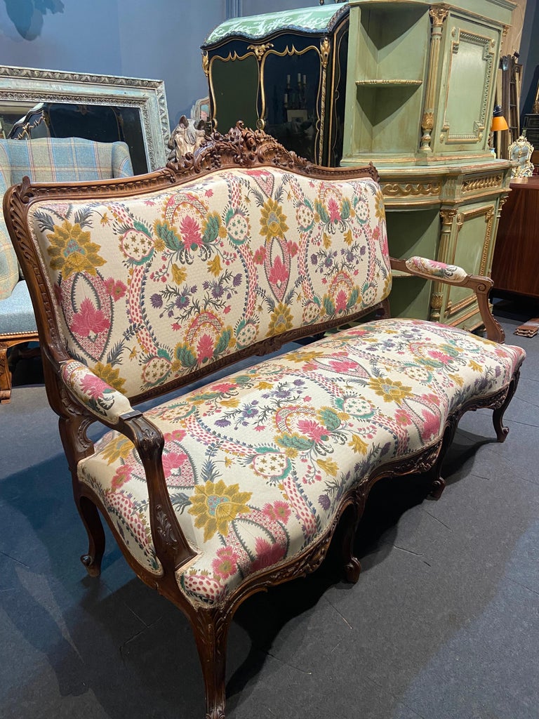 19th Century French Walnut Hand Carved Three Seated Canapé Louis XV For ...