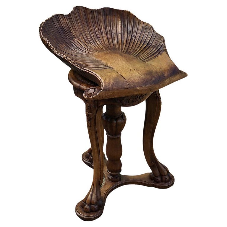 19th Century French Walnut Scallop Shell Musician's Stool at 1stDibs