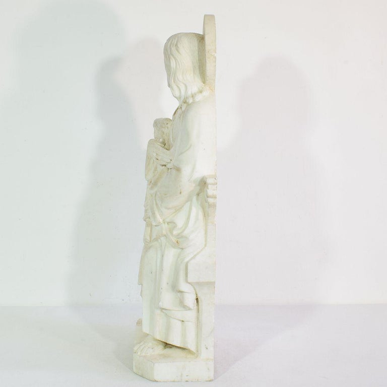 19th Century French White Marble Statue Of Saint John For Sale at 1stDibs