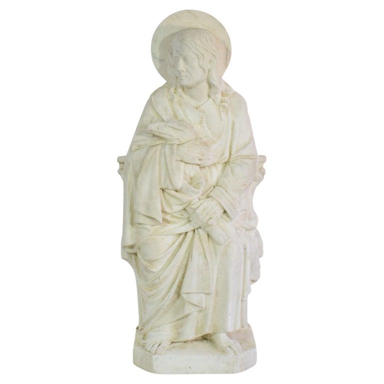 19th Century French White Marble Statue Of Saint John For Sale at 1stDibs
