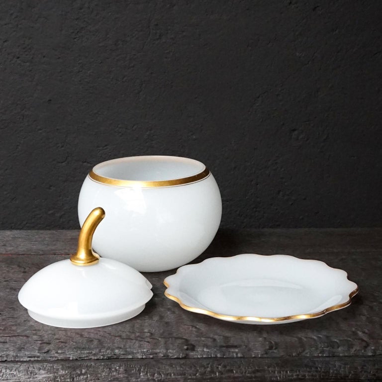 19th Century French White Opaline Glass Pumpkin or Apple Shaped Bowl or ...