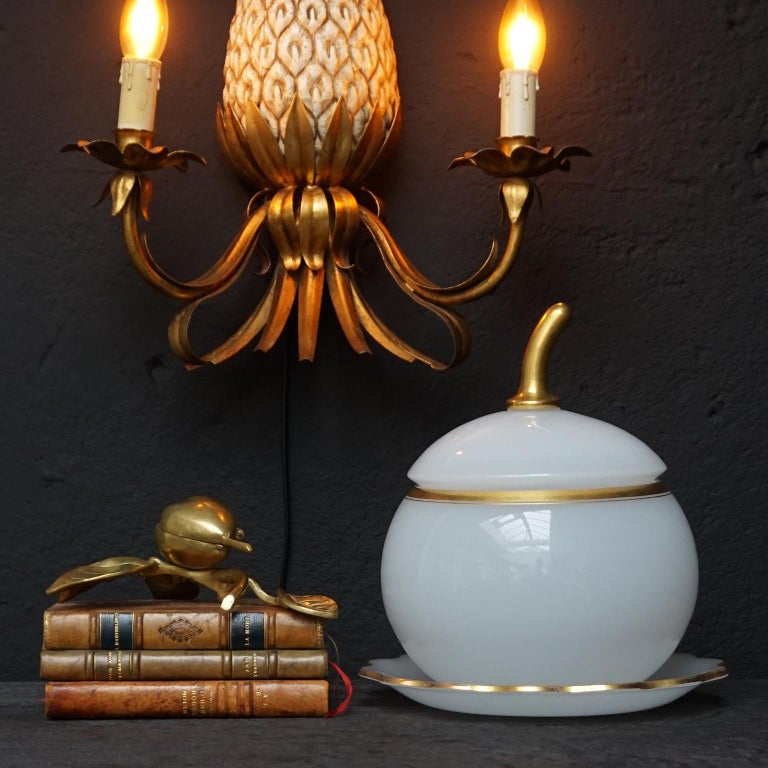 19th Century French White Opaline Glass Pumpkin or Apple Shaped Bowl or ...