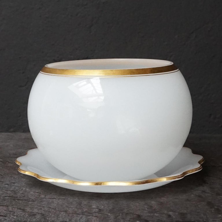 19th Century French White Opaline Glass Pumpkin or Apple Shaped Bowl or ...