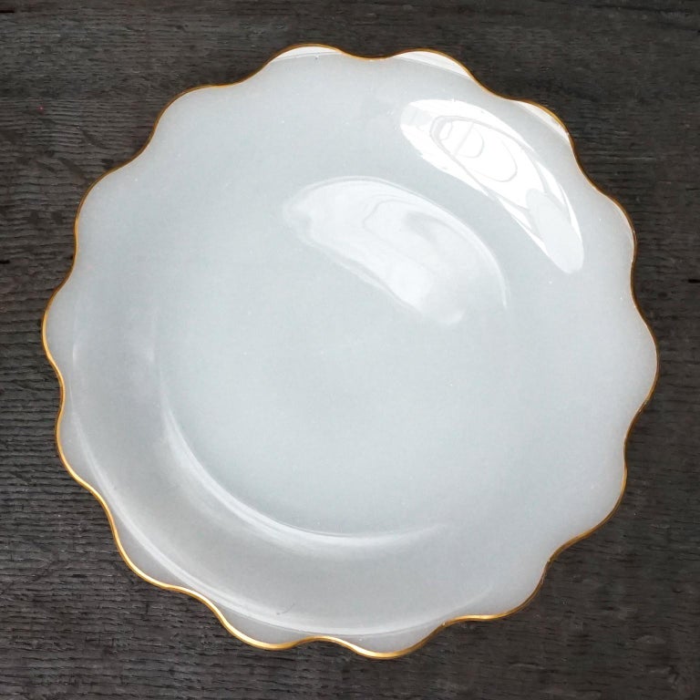 19th Century French White Opaline Glass Pumpkin or Apple Shaped Bowl or ...