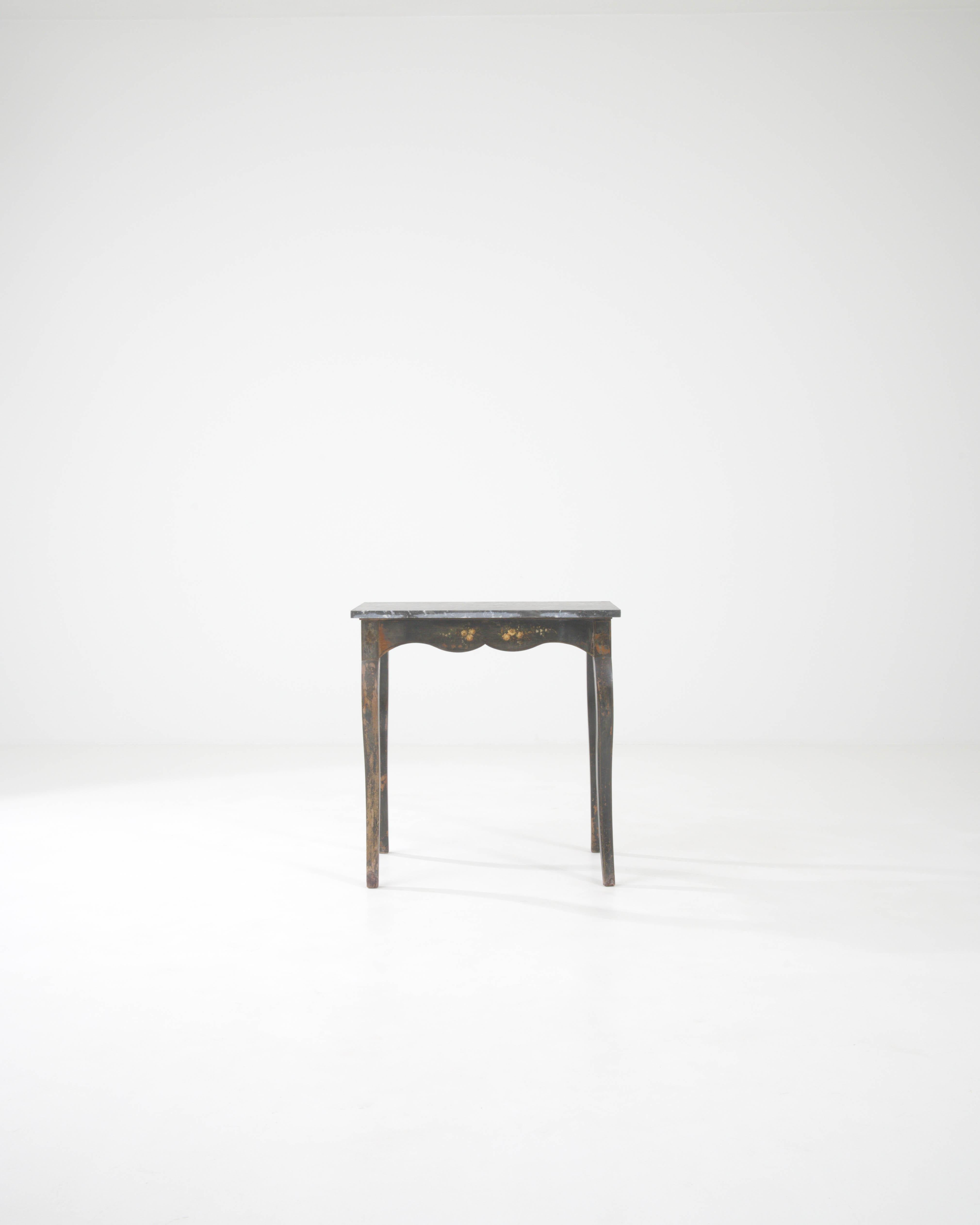 19th Century French Wooden Side Table With Marble Top For Sale at 1stDibs