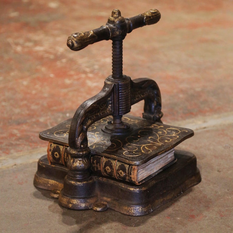 19th Century, French, Wrought Iron and Gilt Painted Book Binding Press ...
