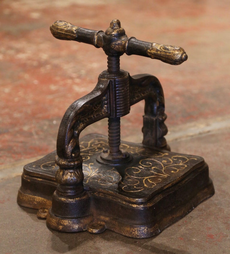 19th Century, French, Wrought Iron and Gilt Painted Book Binding Press ...