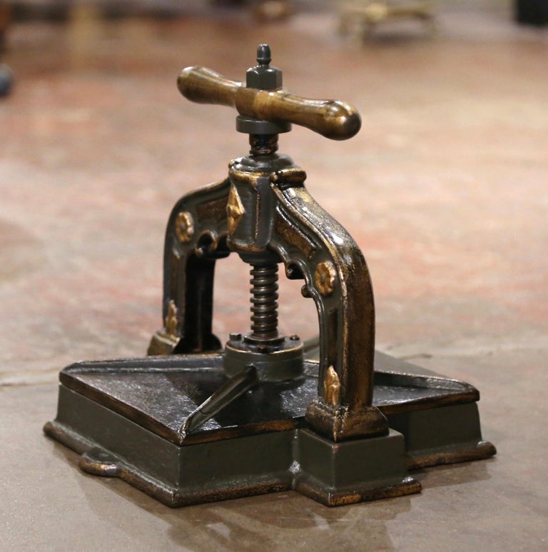 19th Century, French, Wrought Iron and Gilt Painted Book Binding Press ...