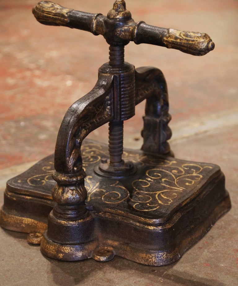 19th Century, French, Wrought Iron and Gilt Painted Book Binding Press ...