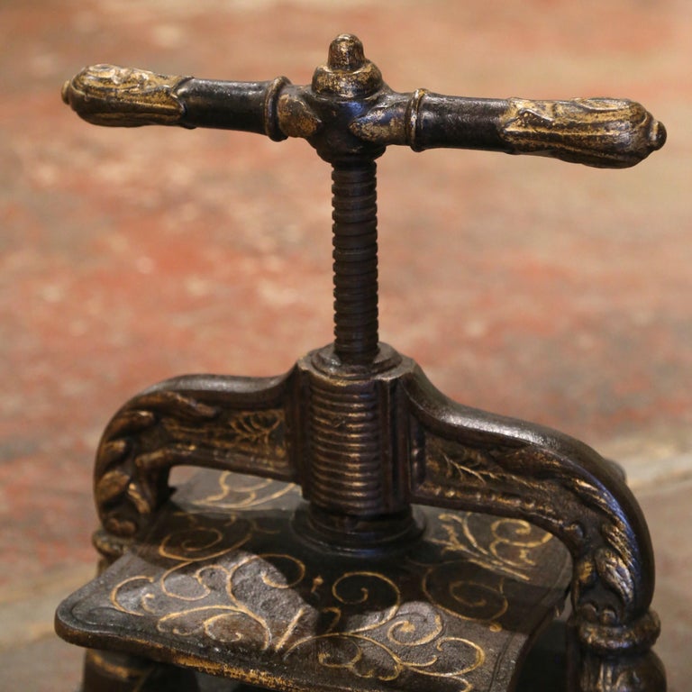 19th Century, French, Wrought Iron and Gilt Painted Book Binding Press ...