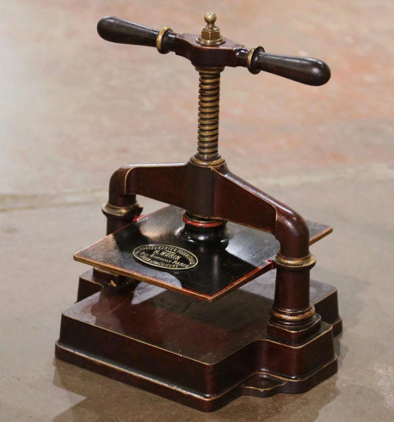 19th Century French Wrought Iron and Gilt Painted Book Binding Press ...