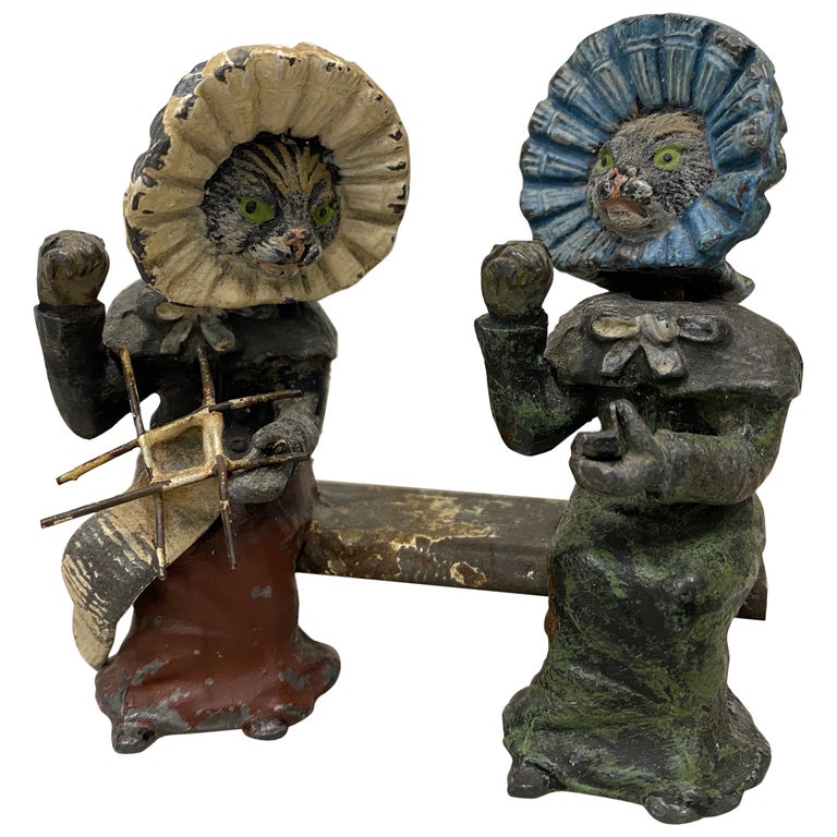 19th Century Georg Heyde Painted Metal Cats with Shaking Heads, circa ...