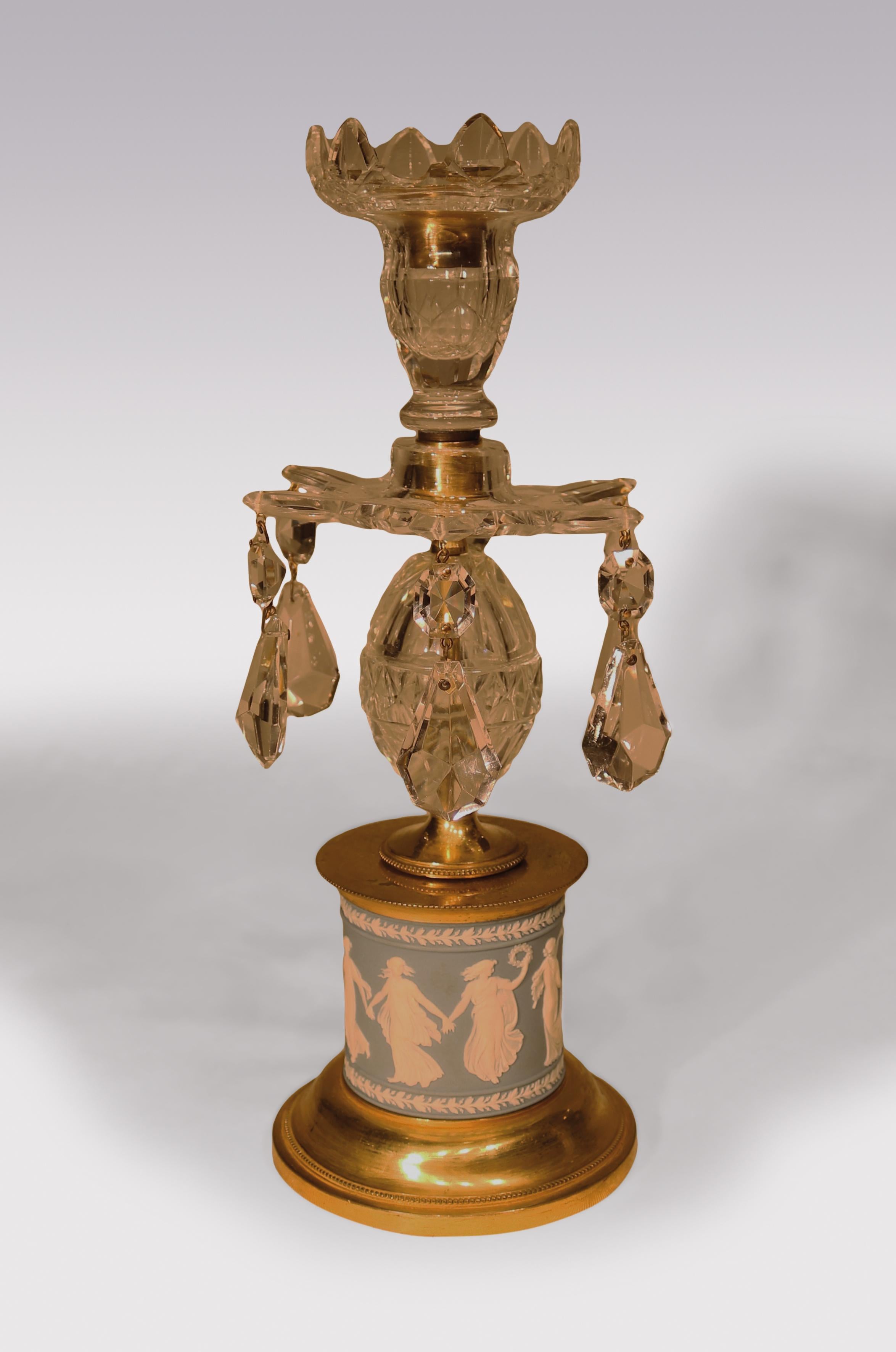 19th Century George III Glass Lustre Candlesticks at 1stDibs