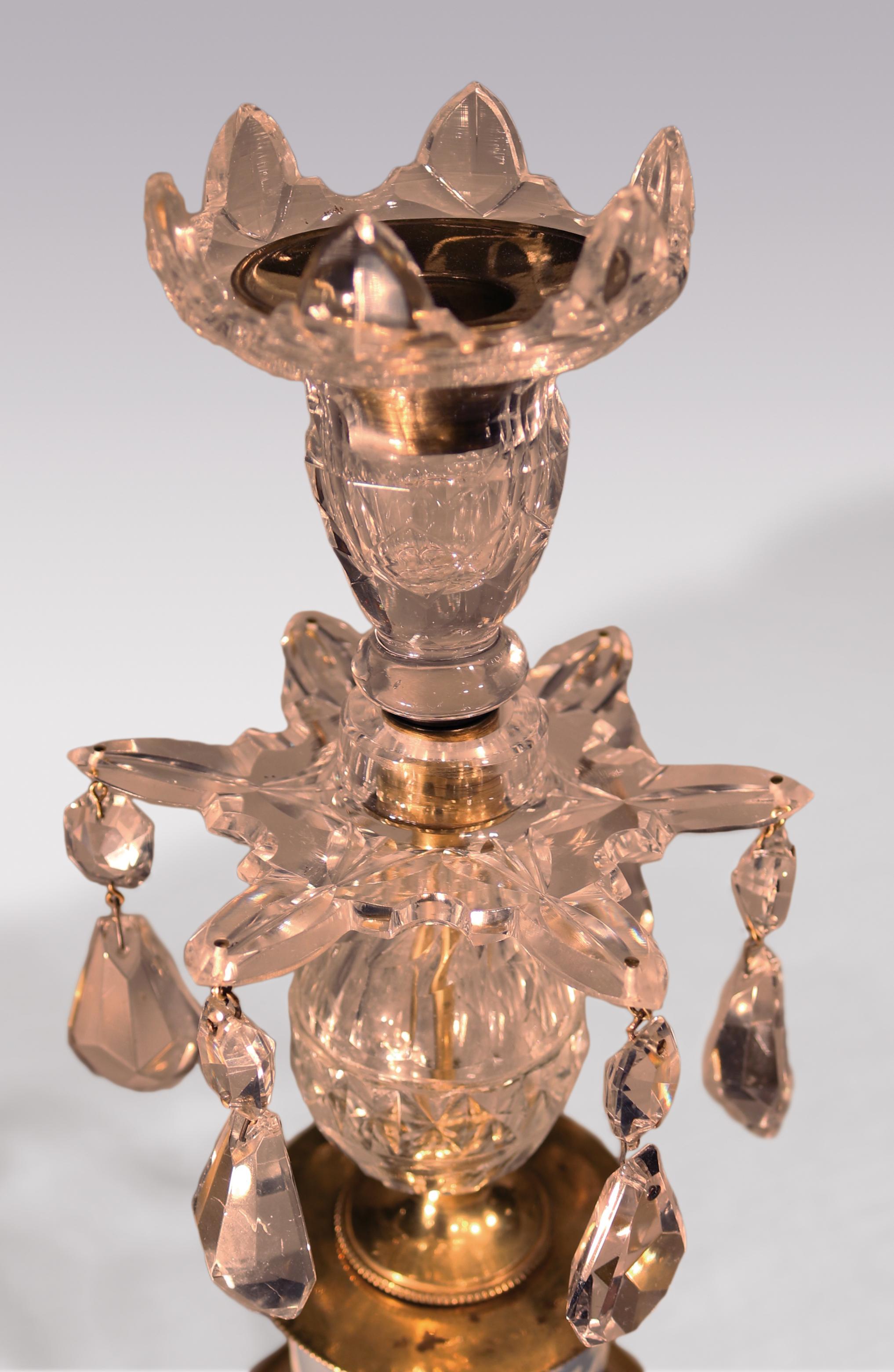 19th Century George III Glass Lustre Candlesticks at 1stDibs