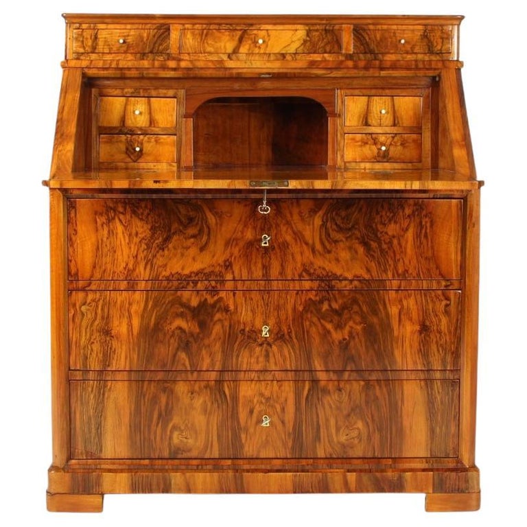 19th Century German Biedermeier Secretary with 100 Signatures, Walnut ...