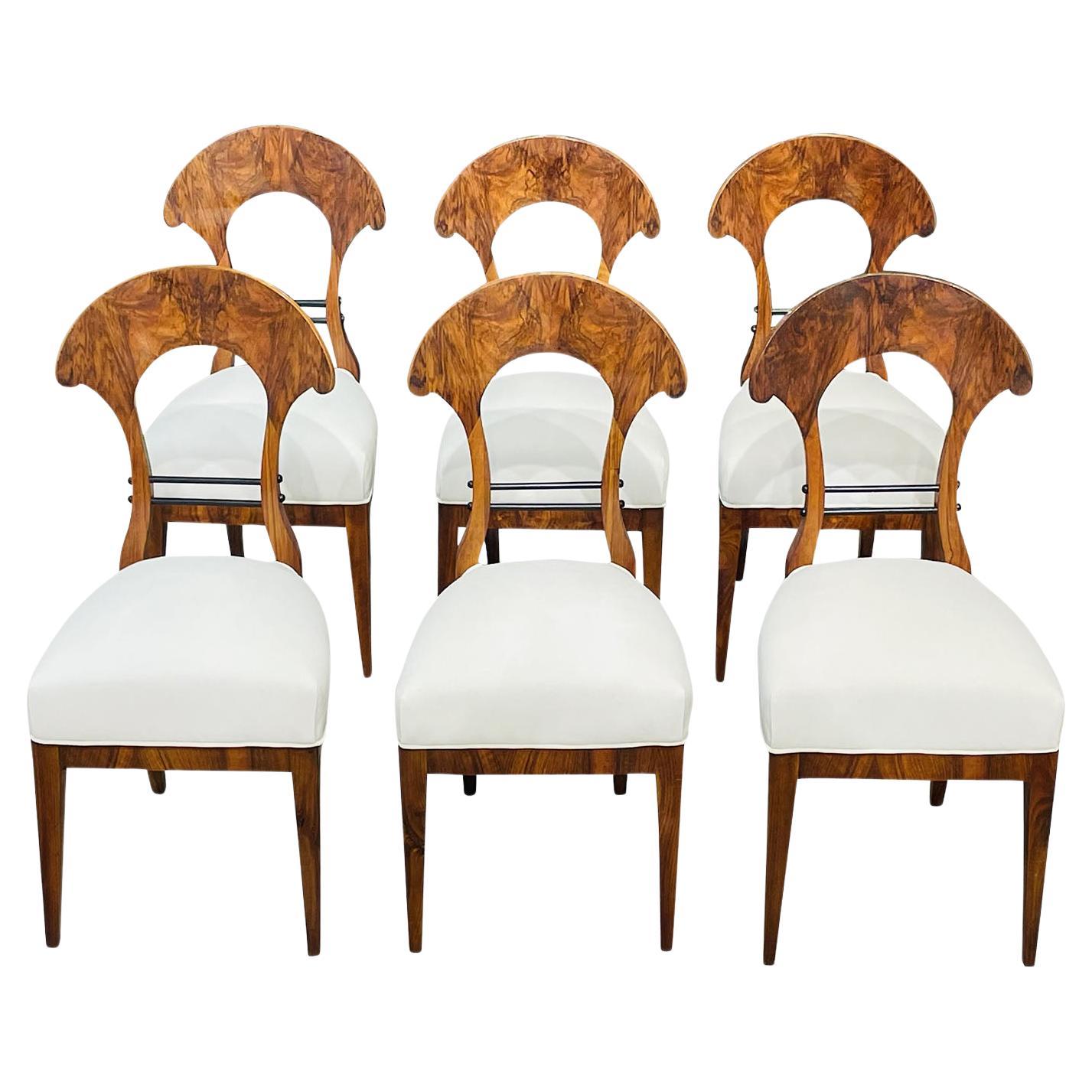 19th Century German Biedermeier Set of Six Antique Veneered Walnut ...