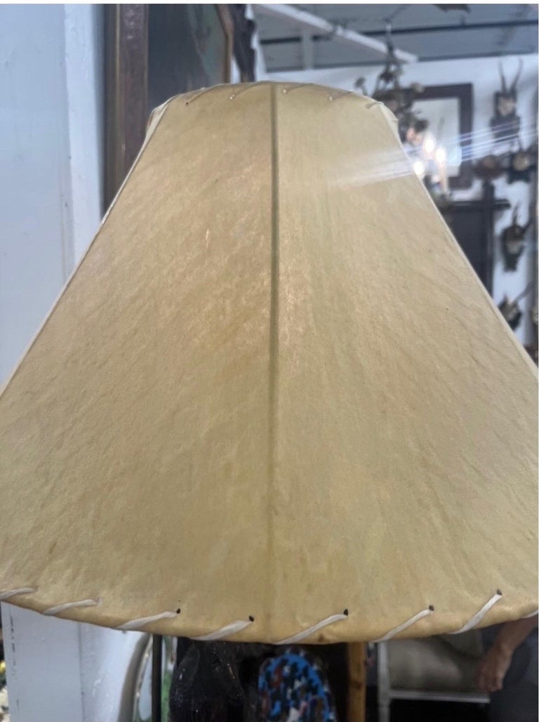 19th Century German Black Forest Carved Clock Mounted Lamp with Cowhide ...