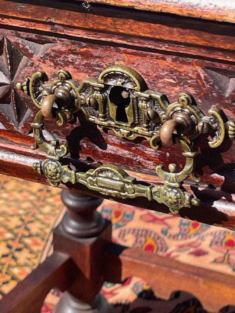 19th Century German Black Forest Chip-Carved Suite Desk with Drawer and ...