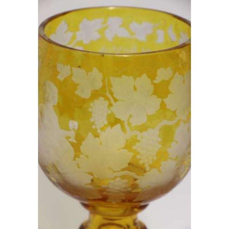 19th Century German Cut and Engraved Amber Glass Engraved Goblet, circa ...