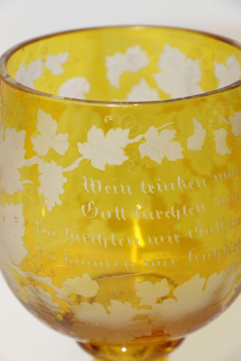 19th Century German Cut and Engraved Amber Glass Engraved Goblet, circa ...