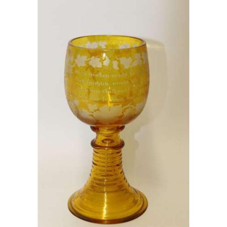 19th Century German Cut and Engraved Amber Glass Engraved Goblet, circa ...