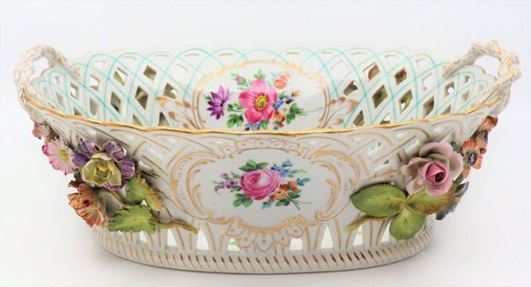 19th Century, German, Hand Painted Porcelain, Basket For Sale at 1stDibs