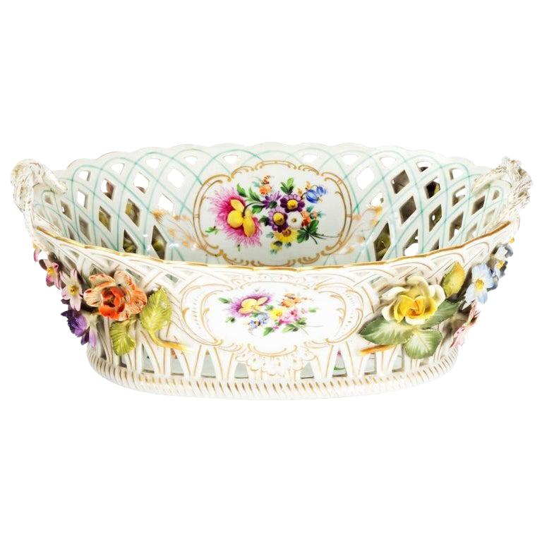 19th Century, German, Hand Painted Porcelain, Basket For Sale at 1stDibs