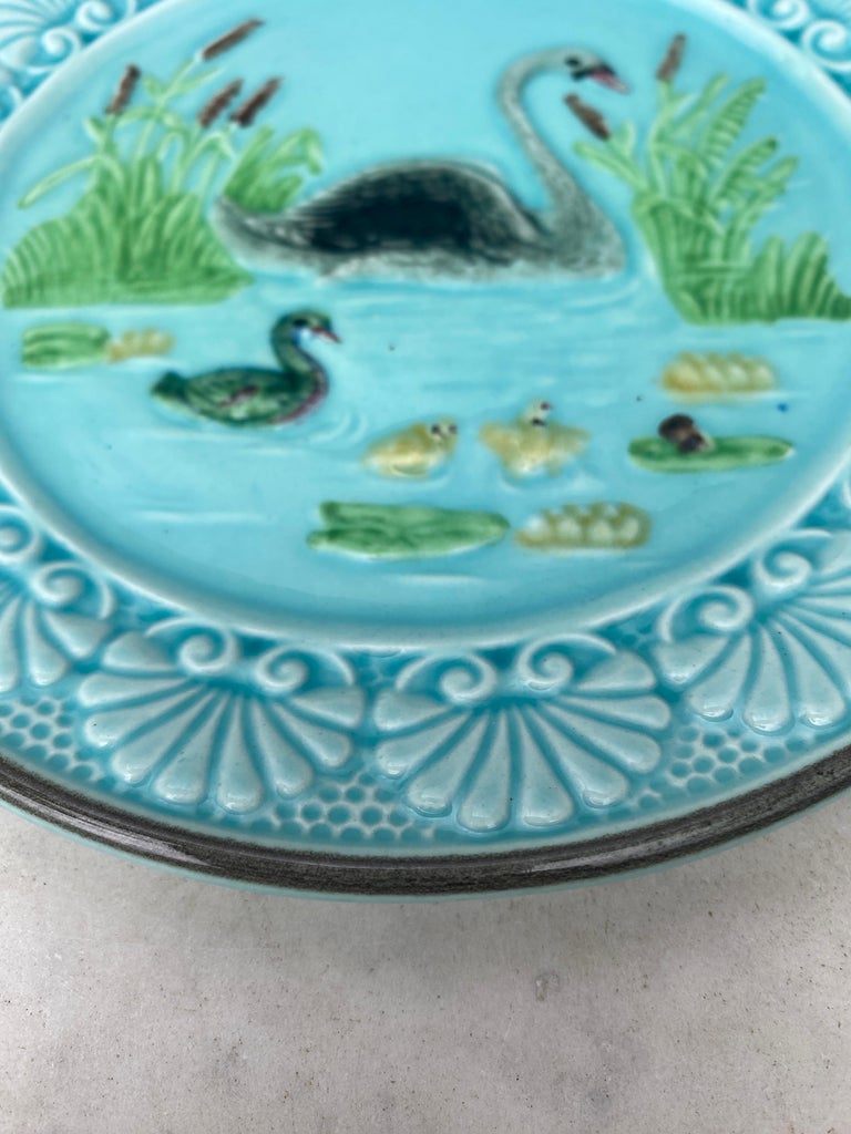 19th Century German Majolica Swan Plate Circa 1900 For Sale at 1stDibs