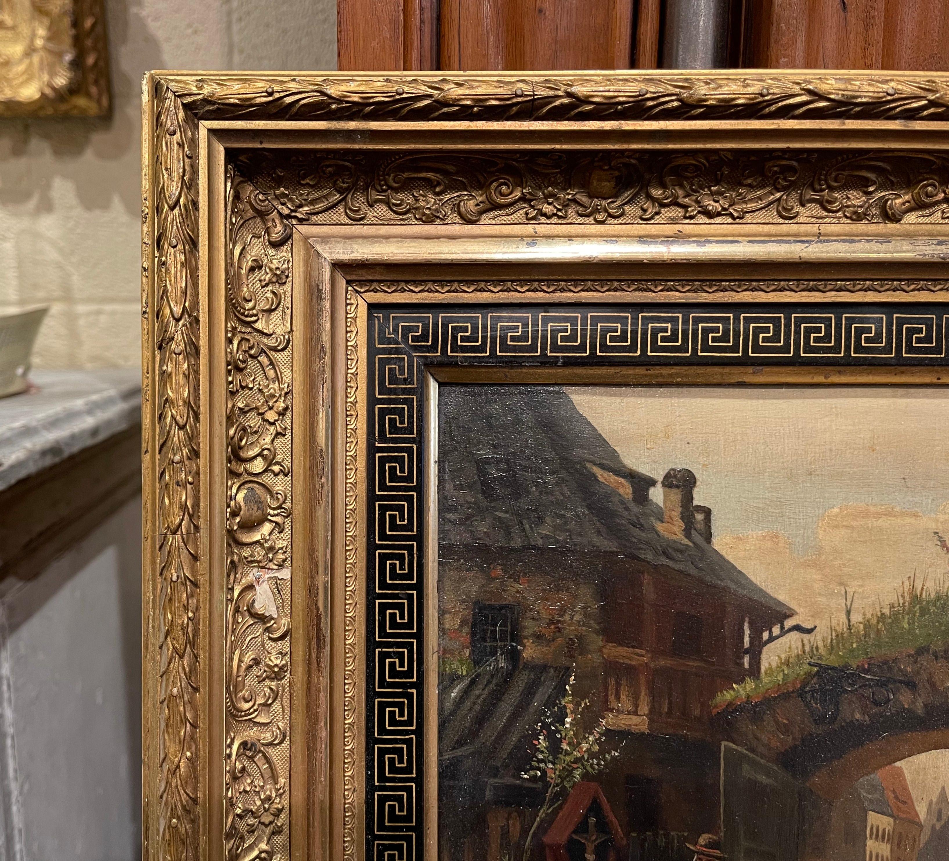 19th Century German Oil on Board Sheep Painting in Gilt Frame Signed H ...