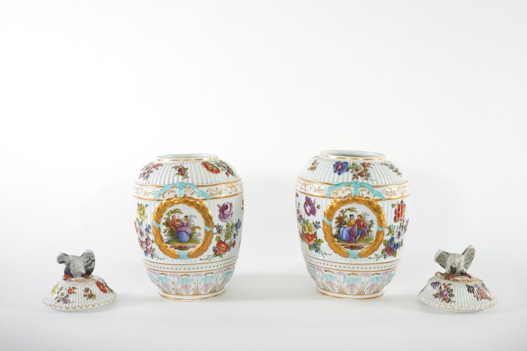 19th Century German Pair Gilt / Painted Urns For Sale at 1stDibs
