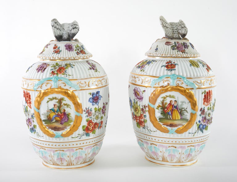 19th Century German Pair Gilt / Painted Urns For Sale at 1stDibs