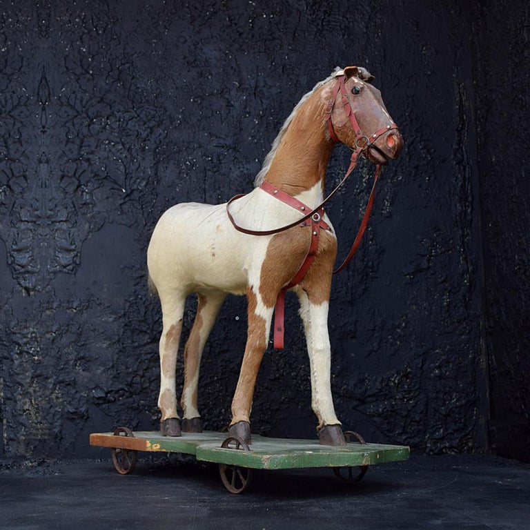 19th Century German Pony Skin Pull Along Horse Toy For Sale at 1stDibs