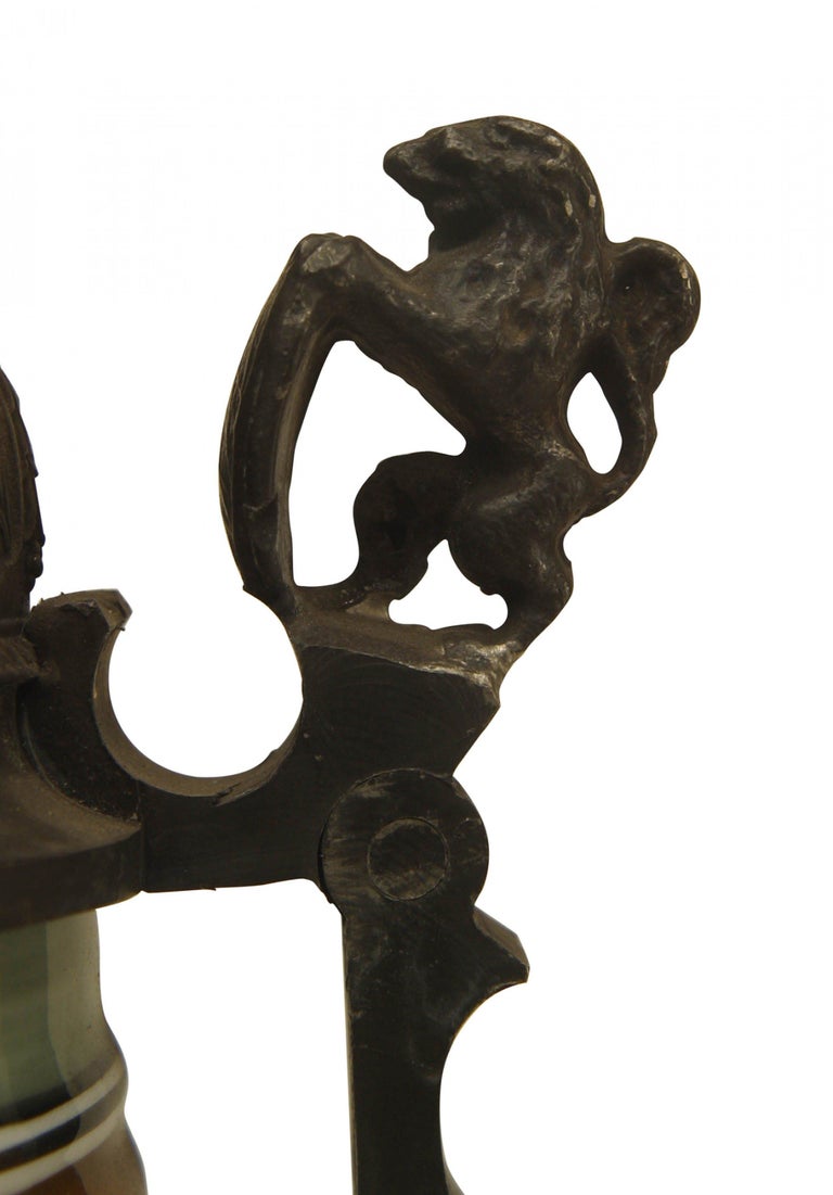 19th Century German Porcelain and Pewter Beer Stein For Sale at 1stDibs