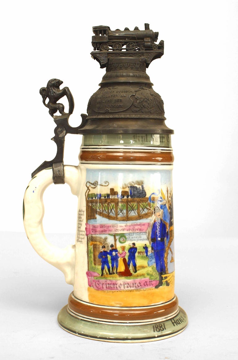 19th Century German Porcelain and Pewter Beer Stein For Sale at 1stDibs